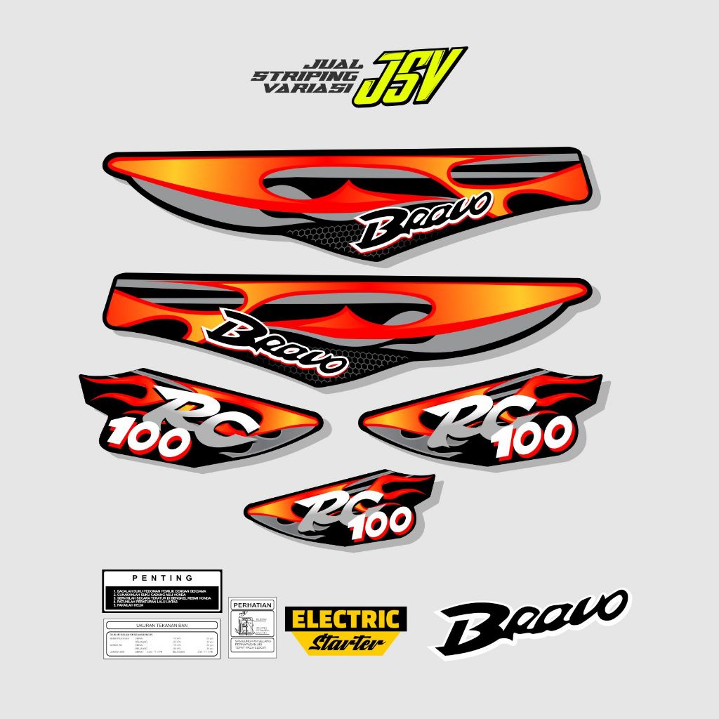 Jual Striping RC 100 BRAVO Sticker Suzuki Bravo RC 100 Variasi FLAME ...