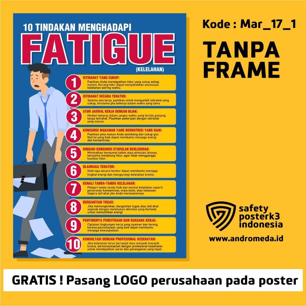 Jual Safety Poster K3: Tindakan Menghadapi Fatigue ( Kelelahan)_A1 ...