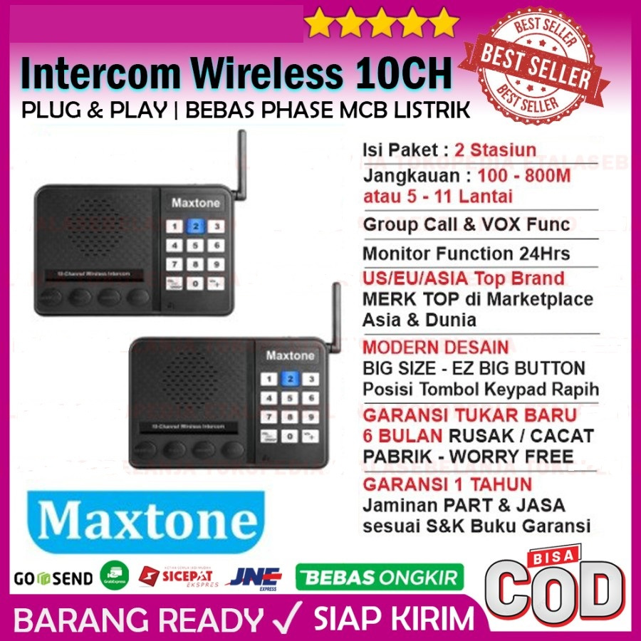 Jual Wireless Intercom 10 Channel Home Office Interkom - MAXTONE SK1210 ...