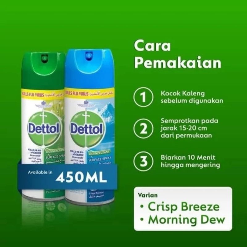 Jual 1 Botol Dettol Disinfectant Spray Crisp Breeze (biru), Morning Dew ...