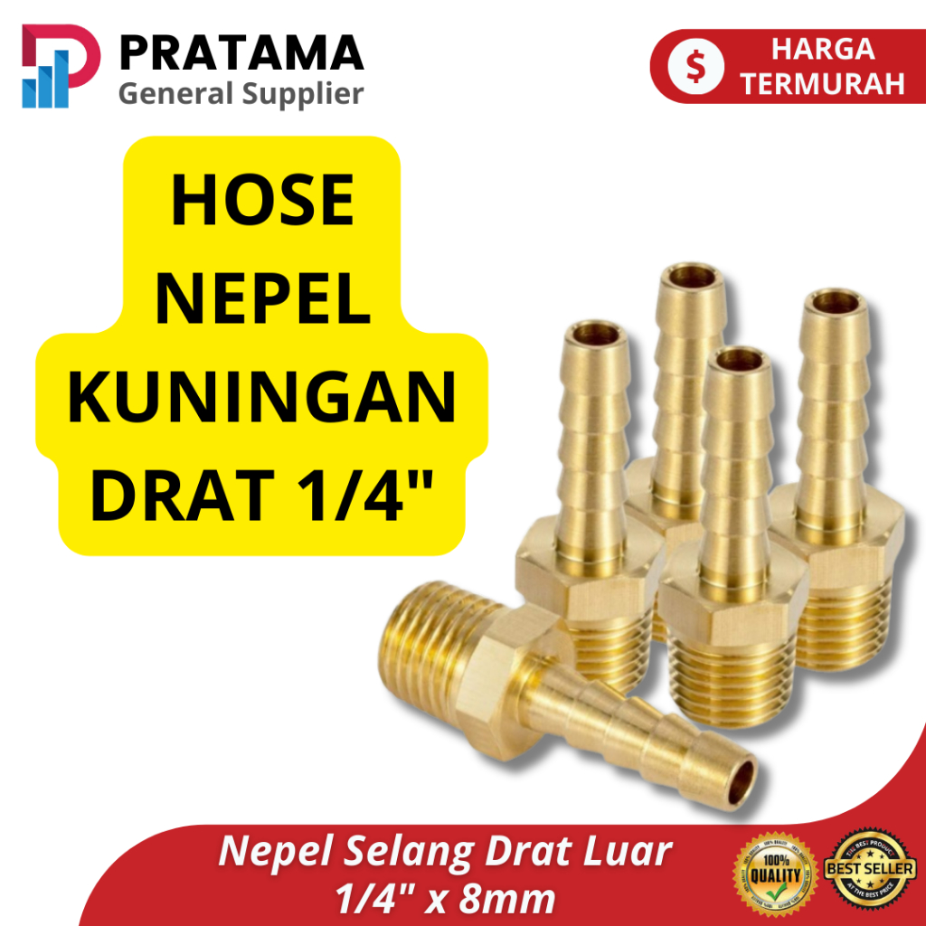 Jual Hose Nepel Selang Kuningan Drat Luar 1/4 x 8mm / WIPRO Nepel ...