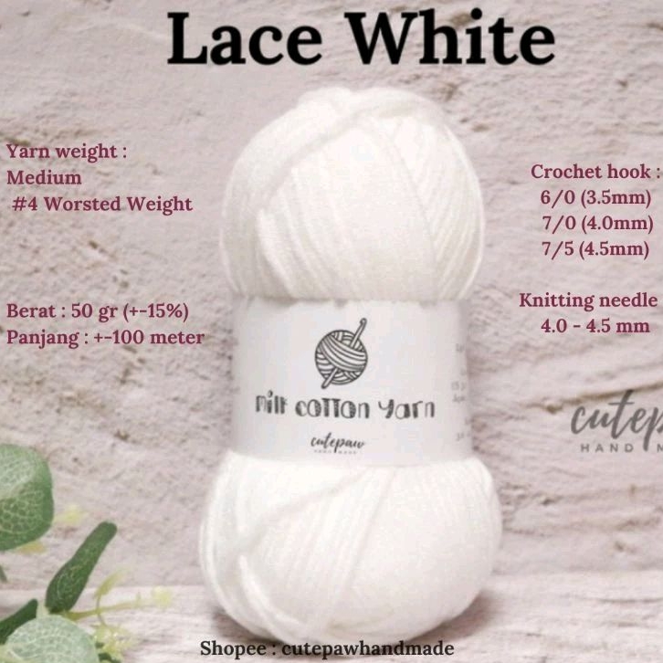 Jual [Milk cotton ] Lace white Putih bersih - benang katun susu halus ...