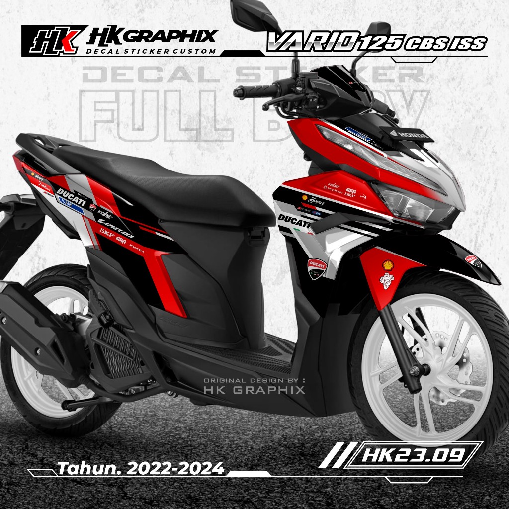 Jual (COD) Decal Sticker Vario 125 New CBS 2022 2023 2024 Full Body Desain Livery Ducati HK ...
