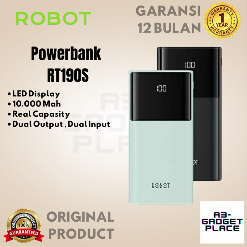 Jual PowerBank ROBOT 10000mah RT190S 2A Dual Input and Output Port Type ...