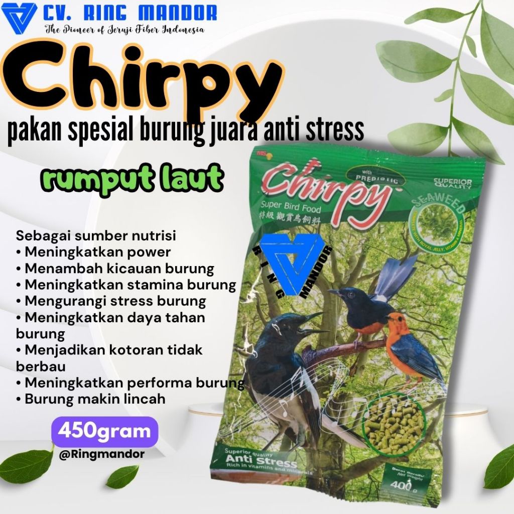 Jual CHIRPY EXTRA SEAWEED 400GRAM PAKAN BURUNG KACER MURAI ANIS MATAHARI SAKTI | Shopee Indonesia