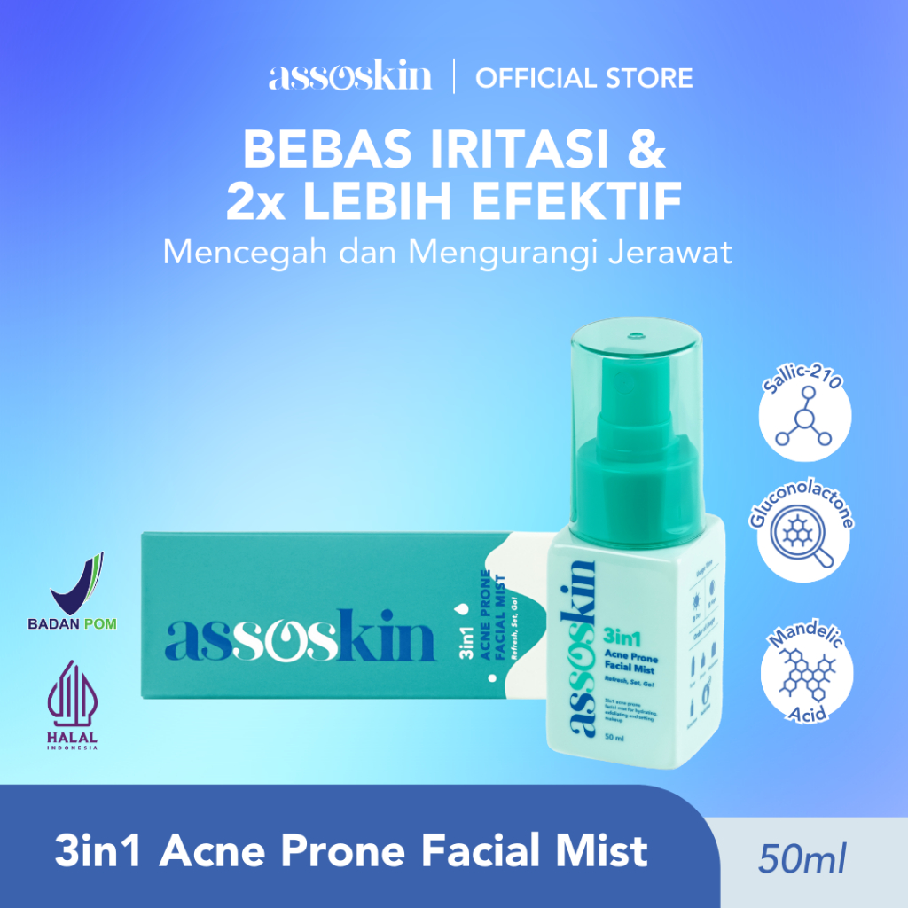 Jual ASSOSKIN 3in1 Acne Prone Facial Mist - Setting Spray & Acne ...