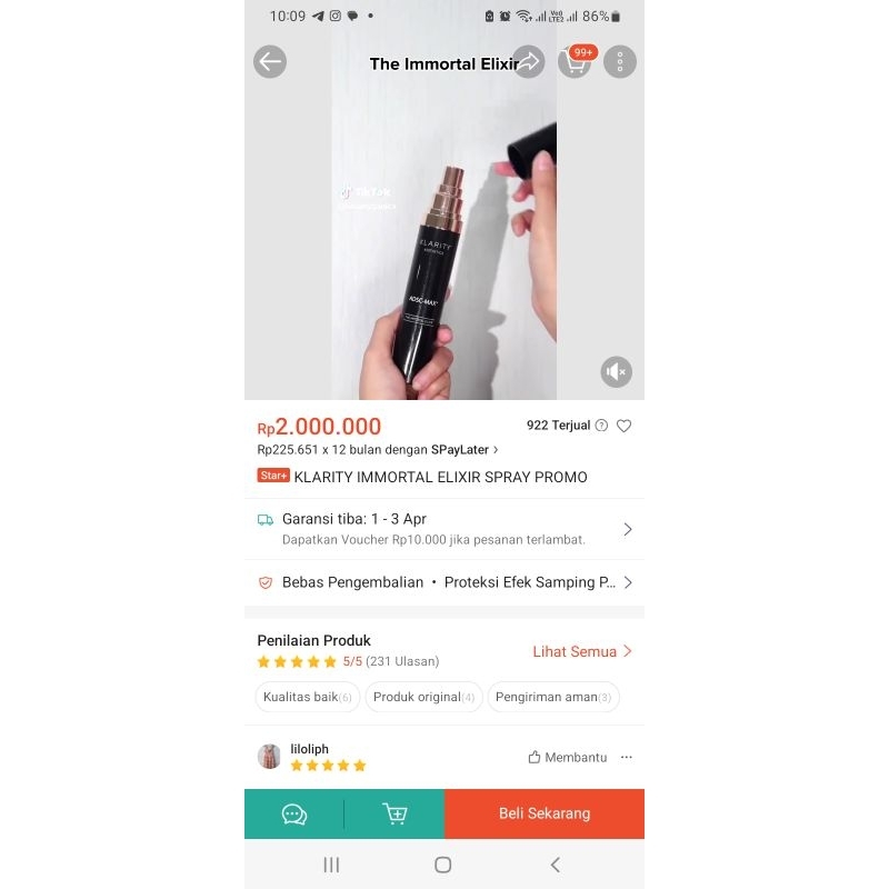 Jual Klarity Immortal Elixir Spray (new) | Shopee Indonesia