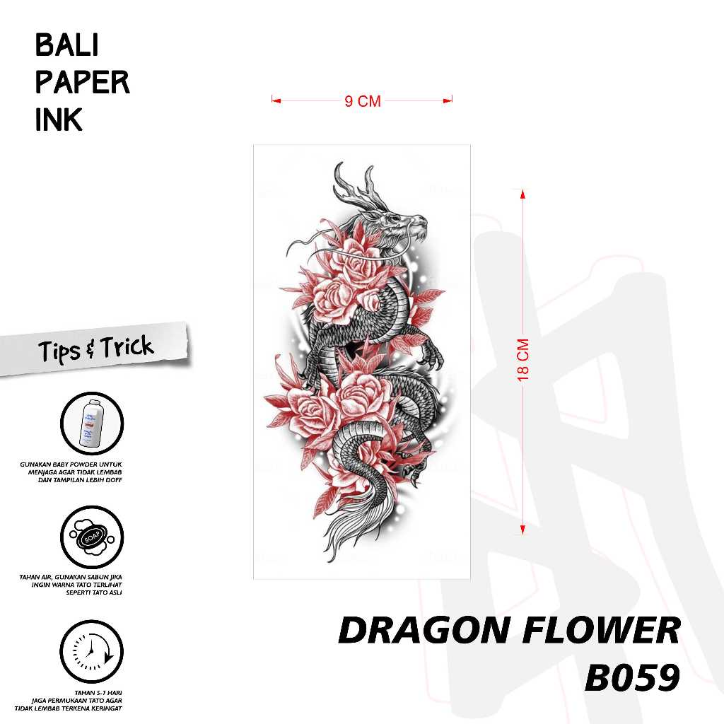 Jual Bali Paper Ink B059 Dragon Flower Tatto Temporary Basic Tato ...
