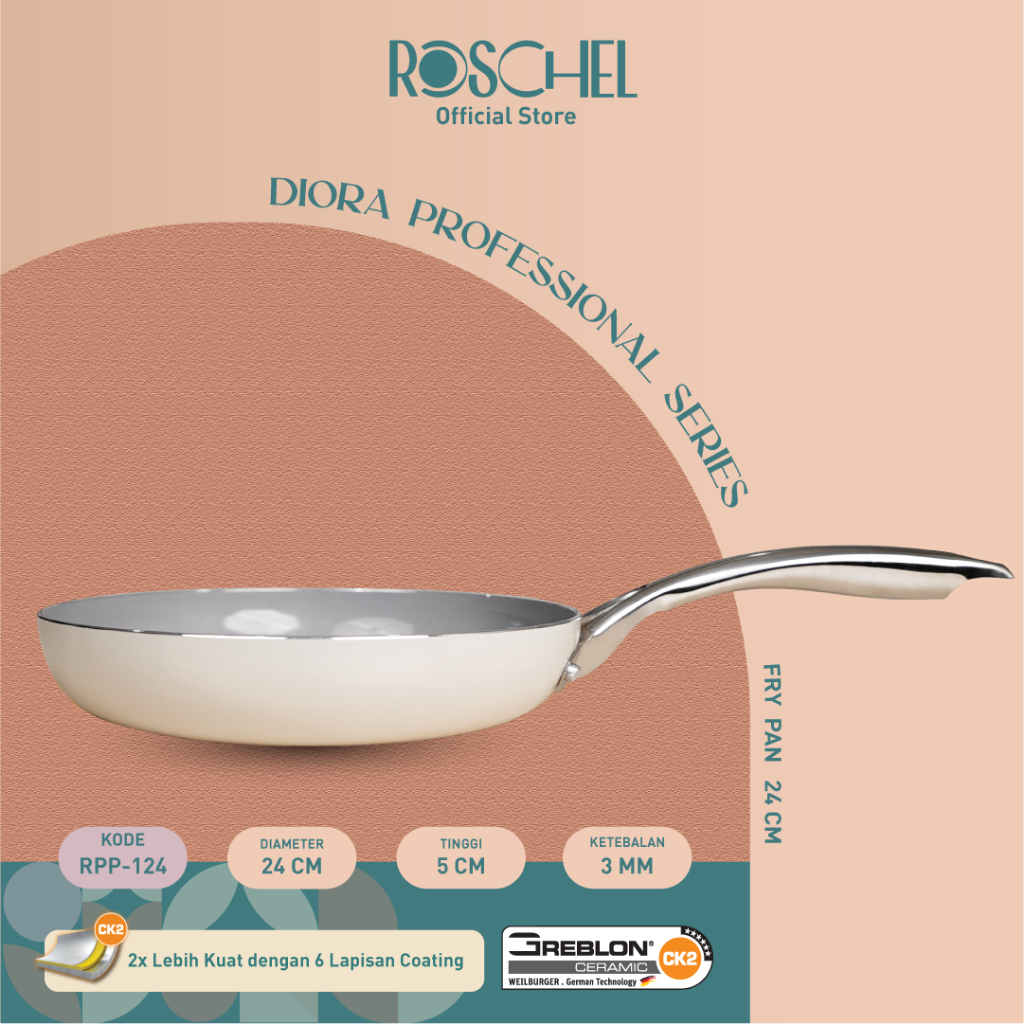 Jual Roschel Diora Professional Fry Pan 20 cm , 22 cm , 24 cm Ceramic Non-Stick Greblon CK2 ...