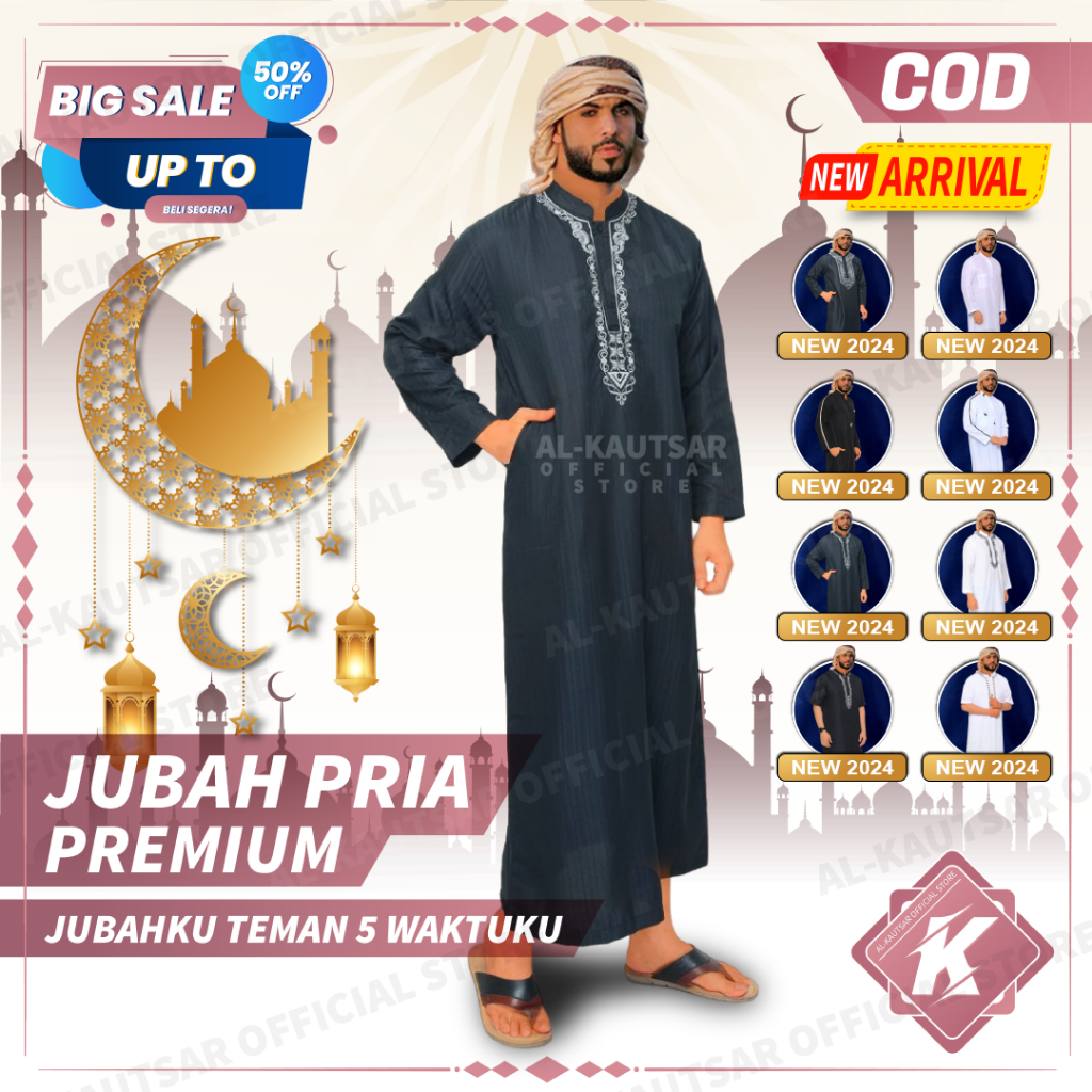 Jual Jubah Pria Gamis Pria Dewasa Laki Laki Putih Hitam Polos Lengan ...
