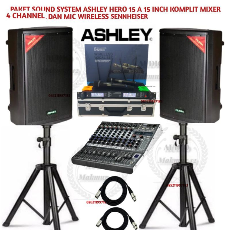 Jual Paket Sound System Ashley HERO 15A 15 Inch Komplit Mixer Ashley 8 Channel Dan MIC Wireless ...