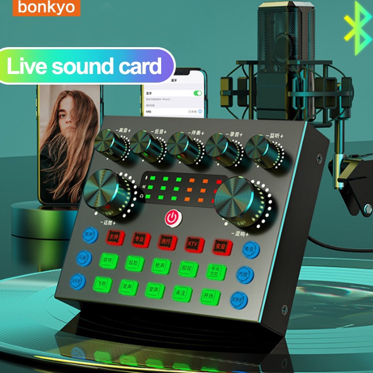 Jual GROSIR Bonkyo V8s Soundcard Audio Usb External Mixer Bluetooth Mic ...