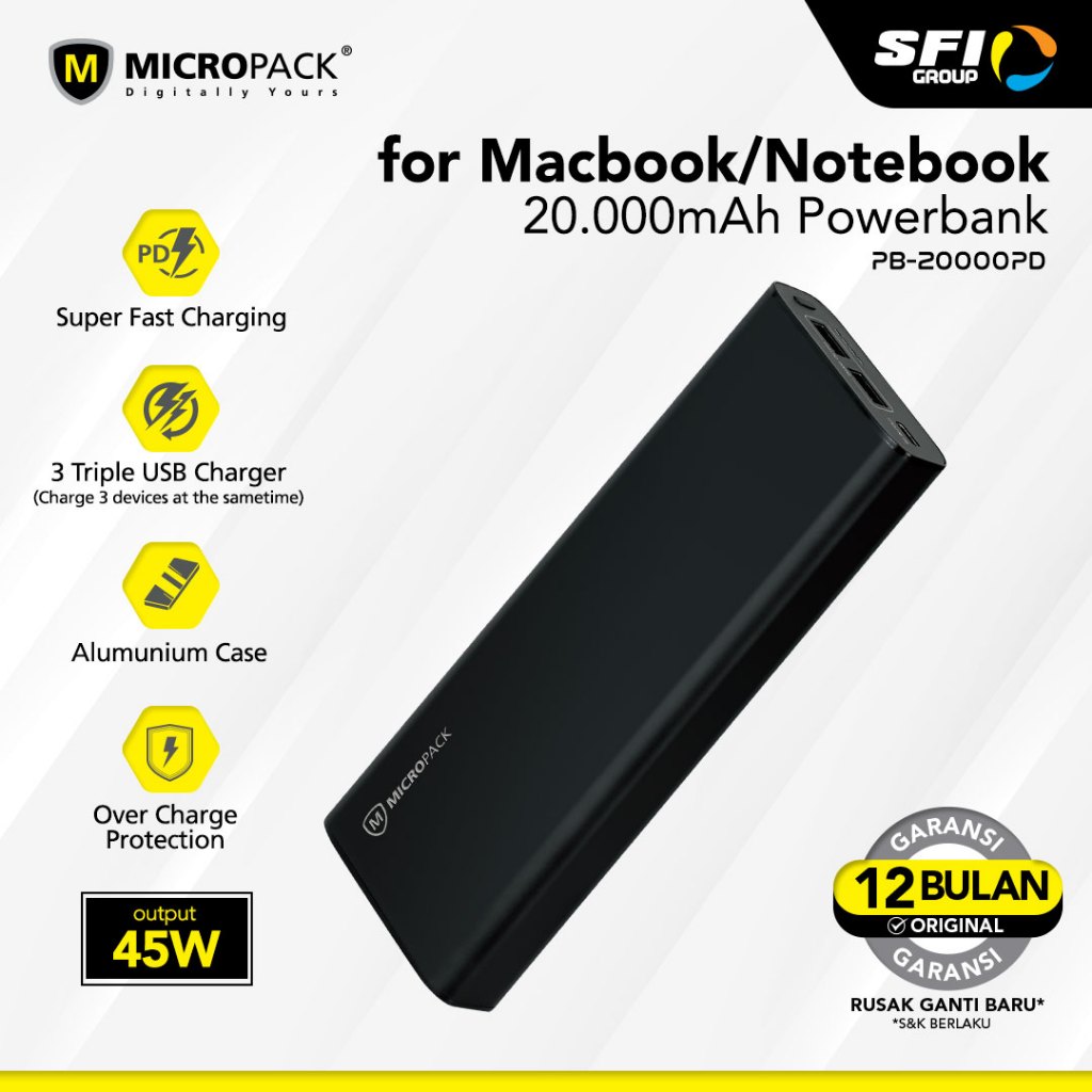 Jual 100% ORIGINAL MICROPACK POWER BANK 20000 mAH PREMIUM BLACK PD SMART - (PB-20000PD.BLK ...