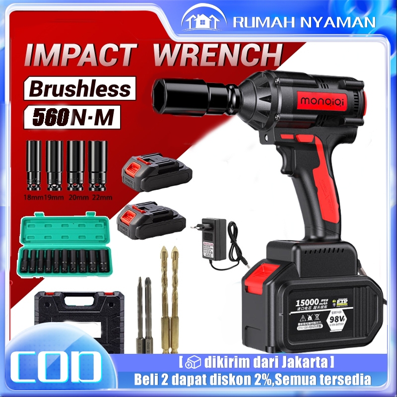 Jual Monqiqi CORDLESS IMPACT WRENCH impact baterai MESIN BOR UNTUK BAUT MOBIL impact Brushless ...