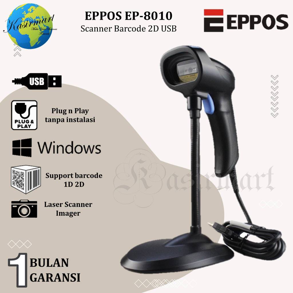 Jual Scanner Barcode 1D 2D Eppos EP8010 USB Scan QR Mode Efaktur EP 8010 EP-8010 Plus Stand ...