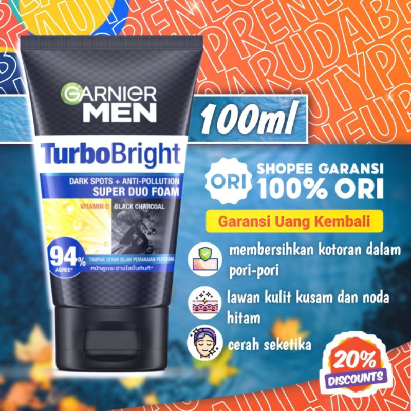Jual GARNIER MEN TURBO BRIGHT SUPER DUO FOAM 100ML | Shopee Indonesia