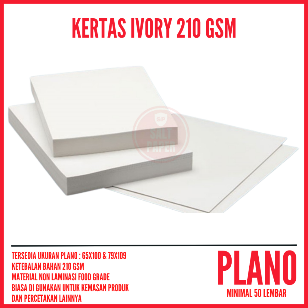 Jual kertas ivory 210 gsm PLANO isi 50 lembar kertas ivory PLANO kertas ivory 210 gram | Shopee ...