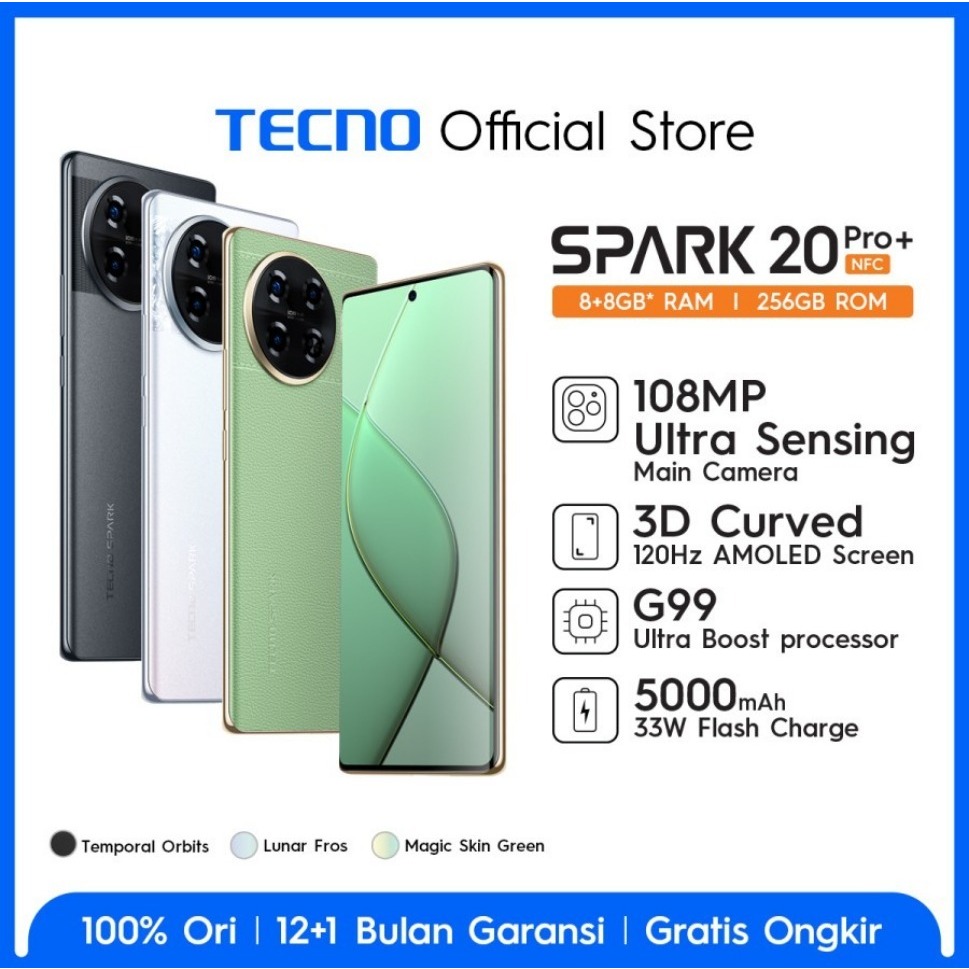 Jual Tecno Spark 20 Pro Plus 8/256 GB Garansi Resmi | Shopee Indonesia