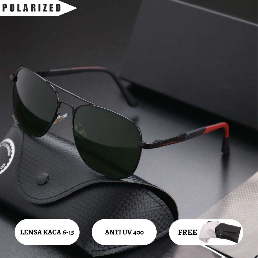 Jual 【Free Dompet&Lap】COD【6103】-Kacamata Hitam Matahari Fashion Pria Sunglasses Lensa Kaca Asli ...