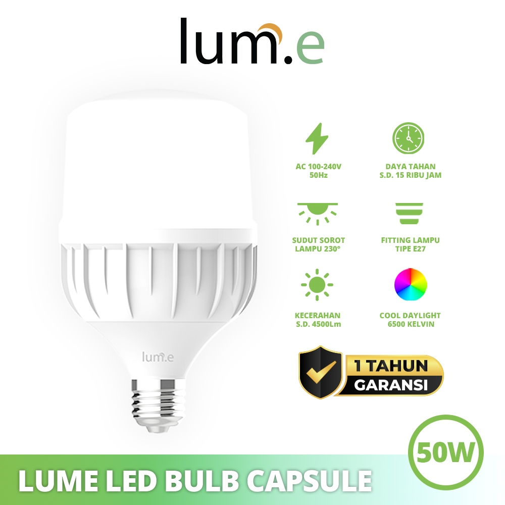 Jual Lampu LED E27 Bohlam LUME Capsule 50W 50 Watt 6500K Murah / Putih | Shopee Indonesia