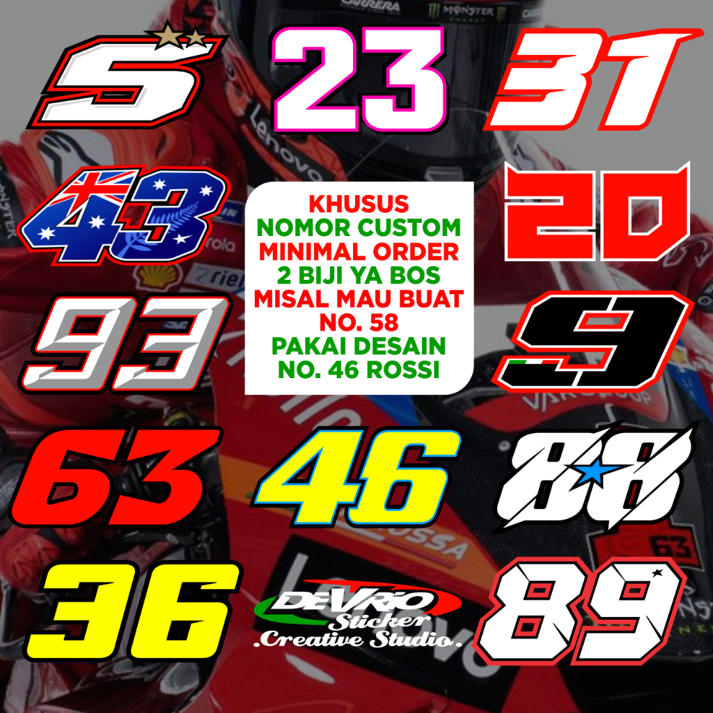 Jual Stiker Motor Nomor Moto GP Start Balap untuk Windshield (Cutting ...