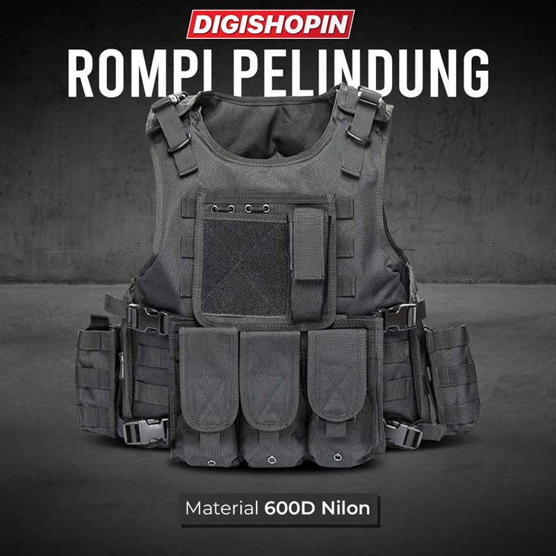 Jual Rompi Tactical Pouch Chest Rig Vest Rompi Army Tentara Black SWAT ...