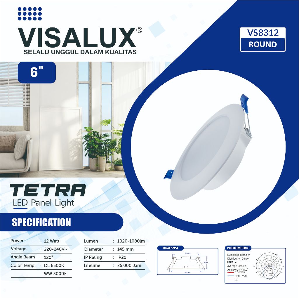 Jual Lampu Downlight Led Panel Inbow 6" Visalux | Shopee Indonesia