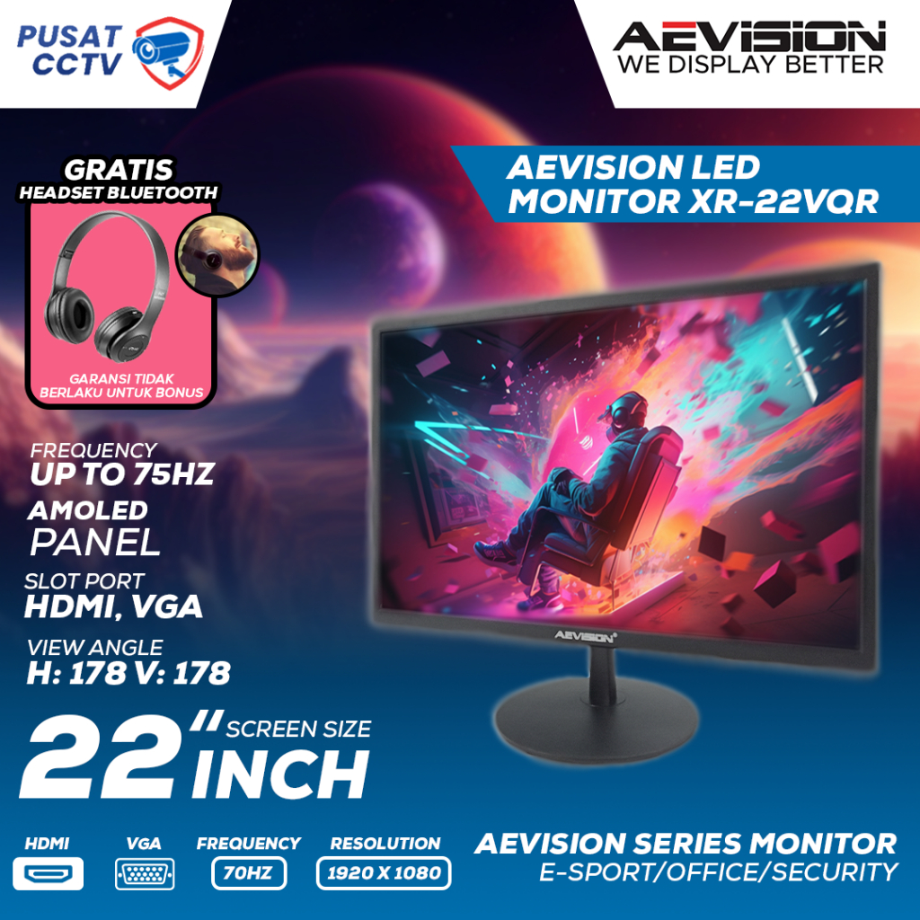 Jual MONITOR LED 22" AEVISION Audio II MONITOR CCTV/PC/ MONITOR 20Inc ...