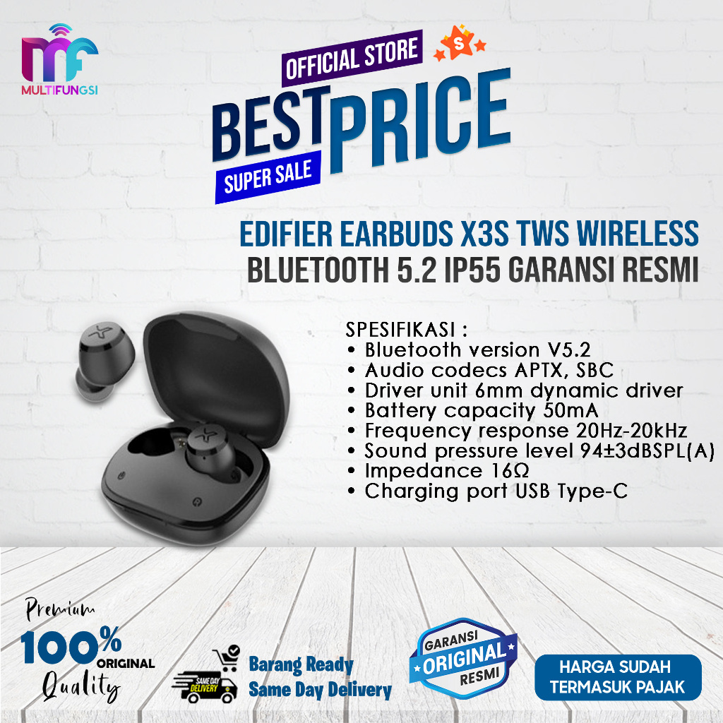 Jual Edifier Earbuds X3S TWS Wireless Bluetooth 5.2 IP55 Garansi Resmi ...