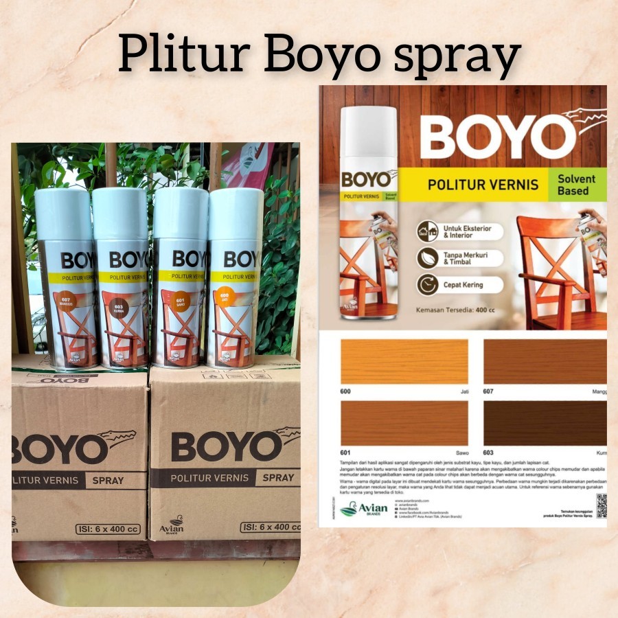 Jual Politur Boyo Spray Jadi 400cc/ Cat Plitur Vernis Kayu Avian ...