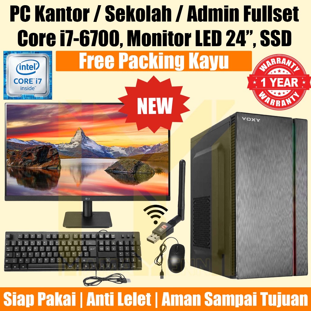 Jual PC Rakitan Core i7 6700 8GB DDR4 SSD HDD / Paket CPU Gen 6 Sekolah/Kantor/Office/Kasir ...