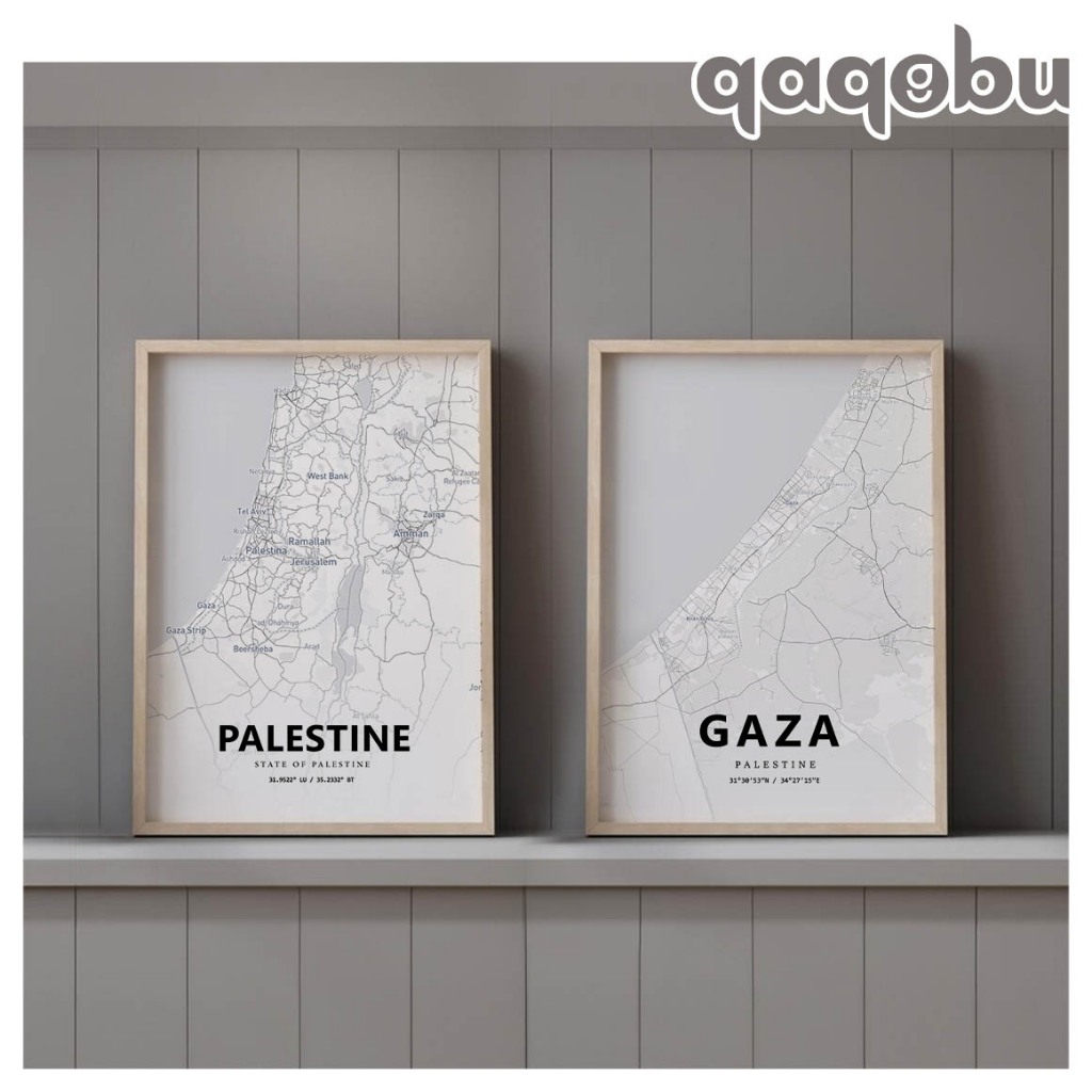 Jual Hiasan Dinding Poster Peta Palestine Gaza Monochrome A3 Wall Decor ...