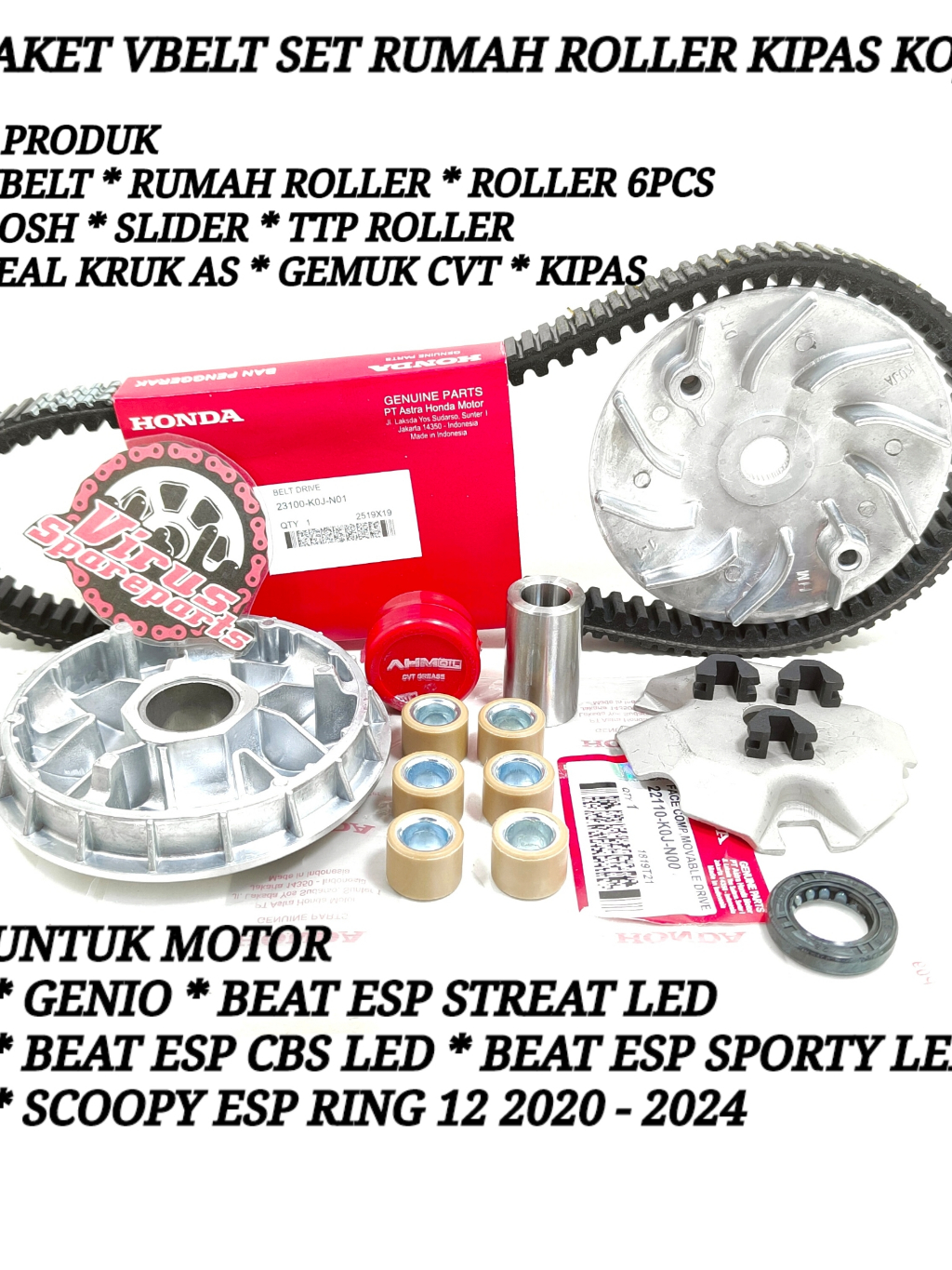 Jual PAKET VBELT VANBELT SET RUMAH ROLLER LAWAN KIPAS GENIO SCOOPY NEW RING 12 BEAT LED DELUXE ...