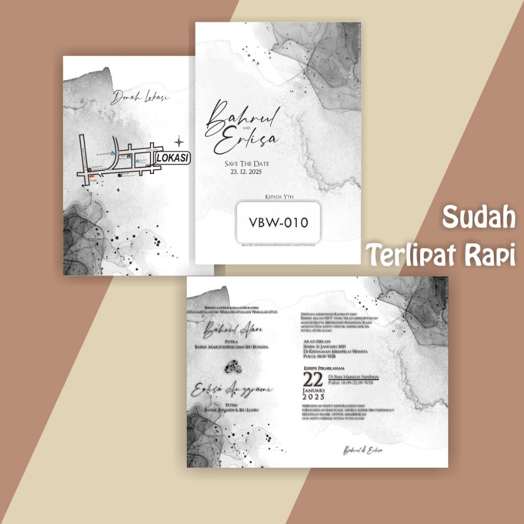 Jual Undangan Costum Template Hitam Putih, Undangan Seri VBW, Undangan ...