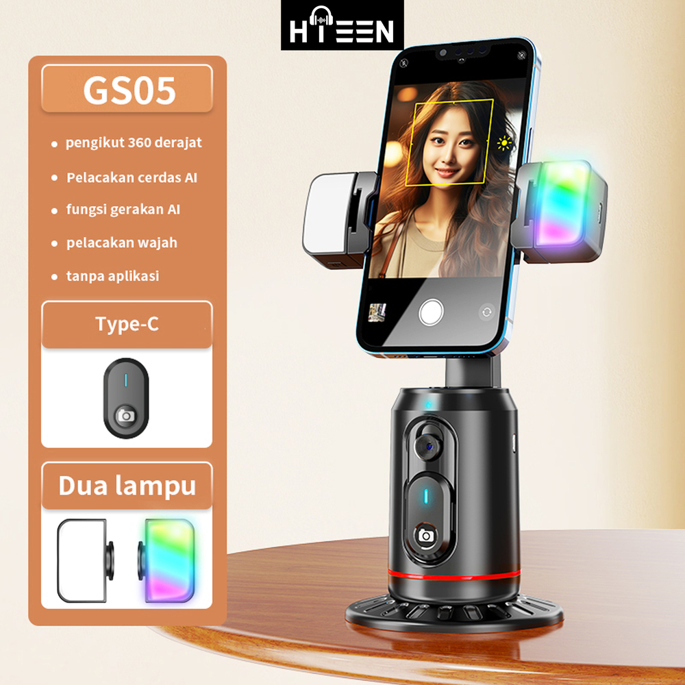 Jual Hieen Tripod Bluetooth Gimbal Stabilizer 360° Selfie Stick AI Face Tracking With Lampu LED ...