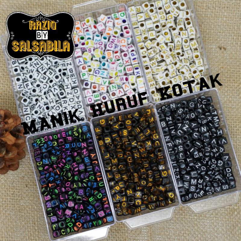 Jual 102 pc Manik Huruf Kotak Mote Huruf Dadu A - Z Bahan Kerajinan DIY ...