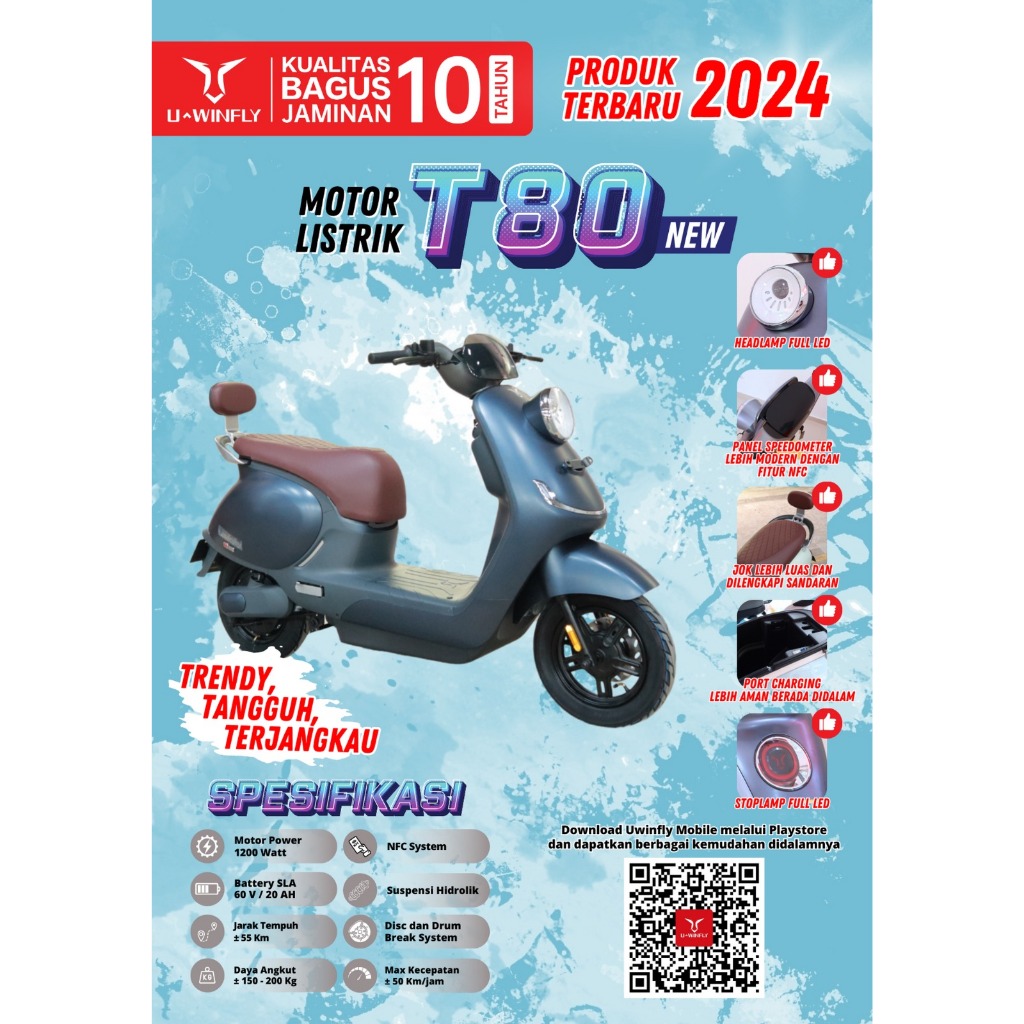 Jual SEPEDA LISTRIK TERBARU 2024 ORIGINAL U WINFLY T80 | 1200 WATT ...