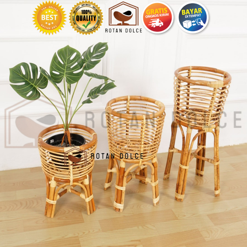 Jual Standing Pot Bunga Bulat Single Rotan Alami Untuk Taman | Shopee ...