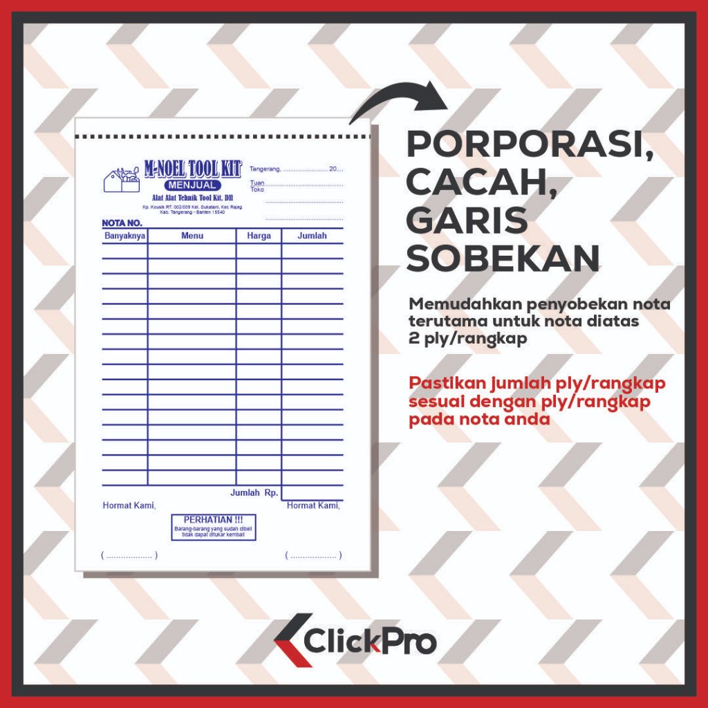 Jual TAMBAHAN PORPORASI / CACAH / GARIS SOBEKAN NOTA,TIKET BACA ...
