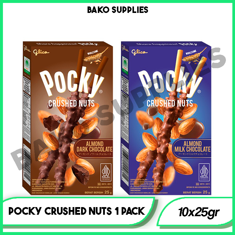 Jual GLICO POCKY CRUSHED NUTS 1 PACK 10x25 GRAM | STICK BISKUIT POCKY RASA ALMOND MILK CHOCOLATE ...