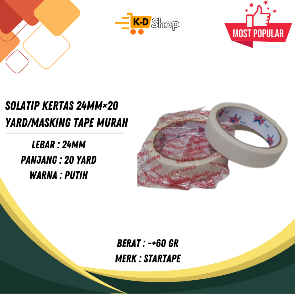 Jual SOLATIP KERTAS 24MM×20 YARD/MASKING TAPE MURAH | Shopee Indonesia