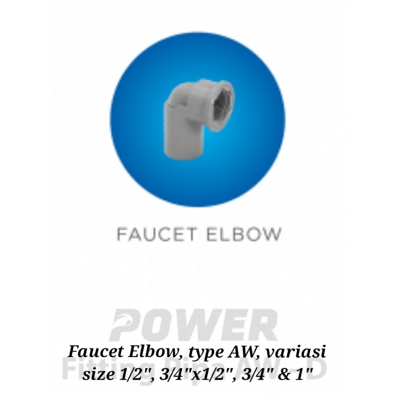 Jual Faucet Elbow PVC, type AW, merk Power Standard SNI, variasi size 1 ...