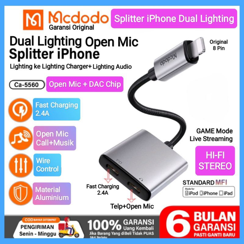Jual Mcdodo Adapter Converter Splitter iPhone Lighting ke Dual Lighting ...