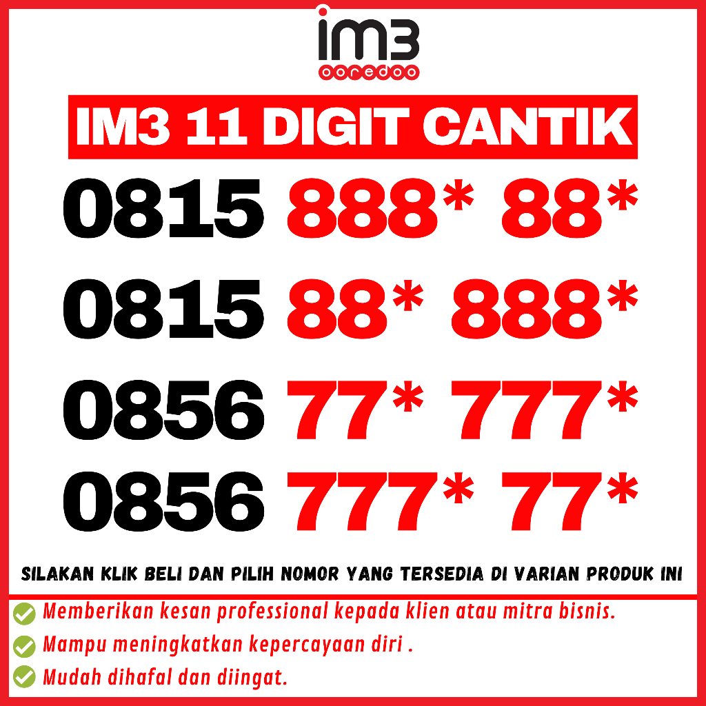 Jual NOMOR CANTIK IM3 INDOSAT OOREDOO 4G MURAH | Shopee Indonesia
