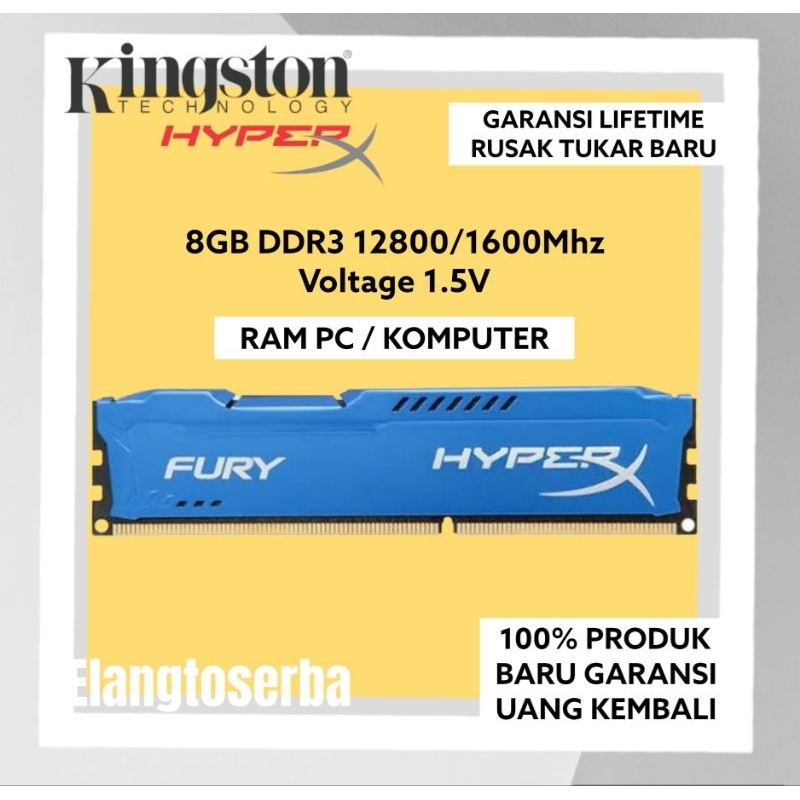 Jual ORIGINAL RAM KINGSTON HYPERX FURY GAMING DDR3 8GB 1600MHz 12800 ...