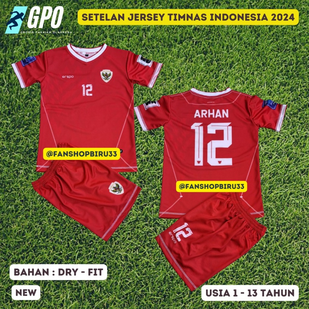 Jual SETELAN JERSEY ANAK TIMNAS INDONESIA 2024 TERBARU BISA CUSTOM NAMA DAN NO PUNGGUNG / JERSEY ...