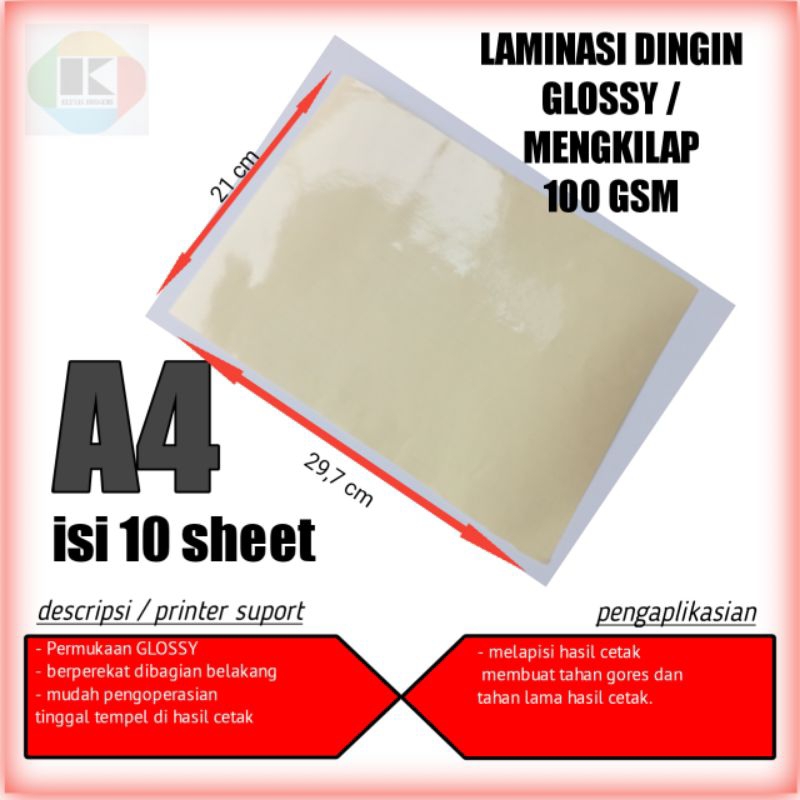 Jual sticker laminasi glossy A4 100 gsm 10 lembar film laminasi glossy ...