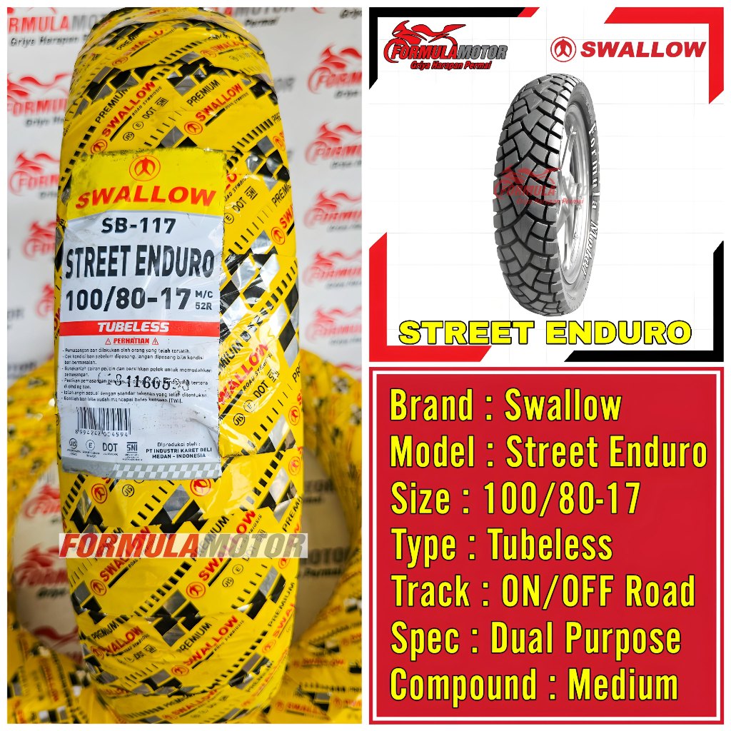 Jual Swallow Street Enduro Ring 17 Tubeless All Size (Dual Purpose) Ban Motor Tubles SB117 SB ...