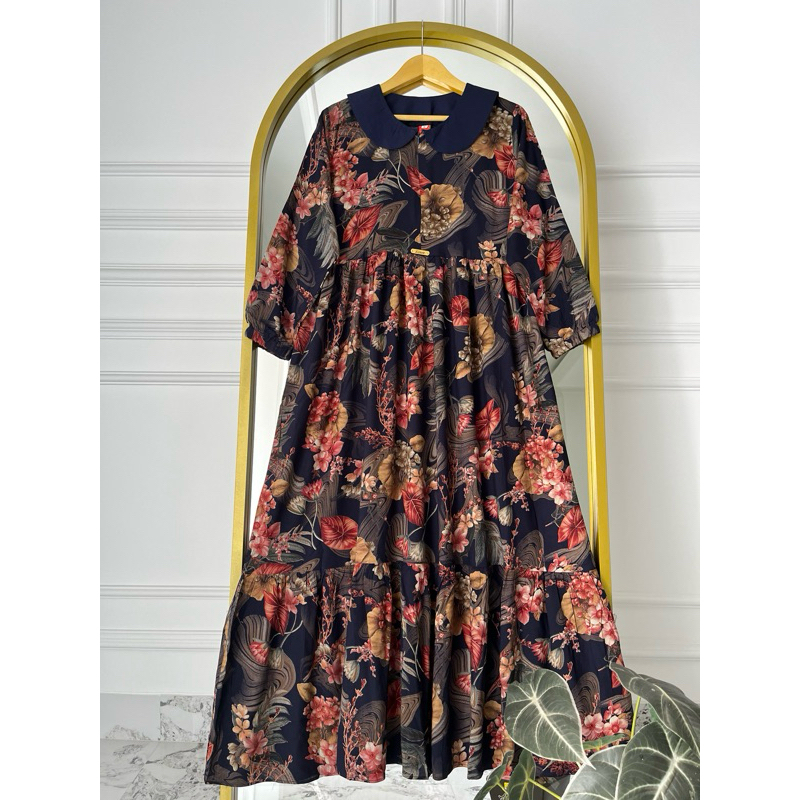 Jual Gamis Lizam Terbaru Kekinian Motif Bunga Dasar Hitam Bahan Rayon ...