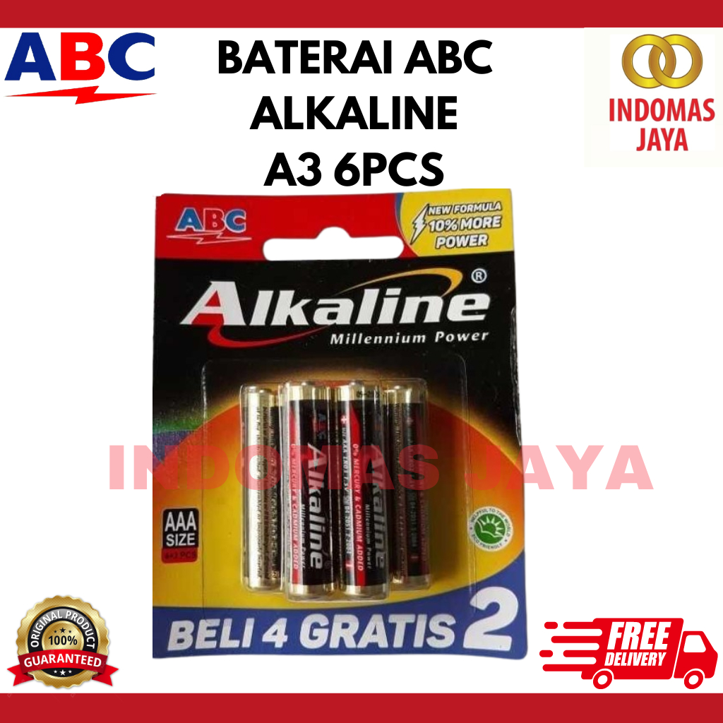 Jual BATERAI ABC ALKALINE AAA BATRE A3 AAA isi 6 (4 + 2) | Shopee Indonesia